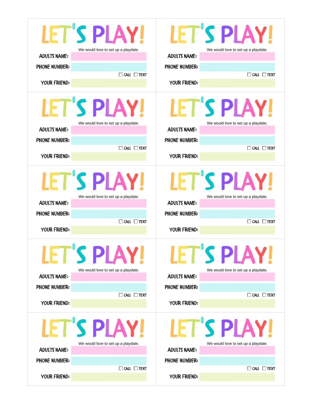 Play Date Cards Printable Printable Calendars At A Glance